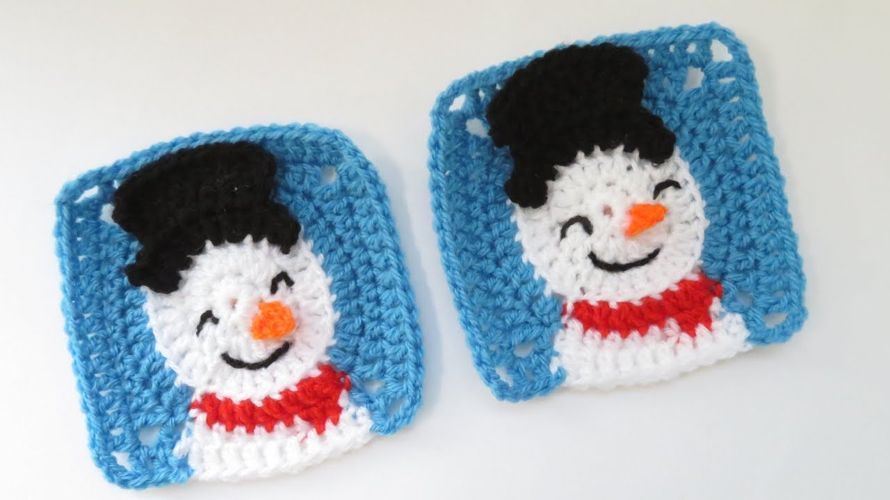 Snowman Granny Square - How to Crochet - YouTube