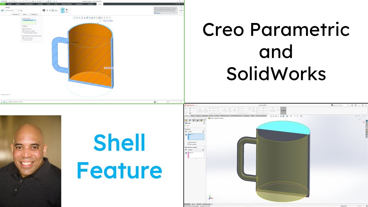 SolidWorks - Creo Parametric Comparison - Shell Feature - YouTube