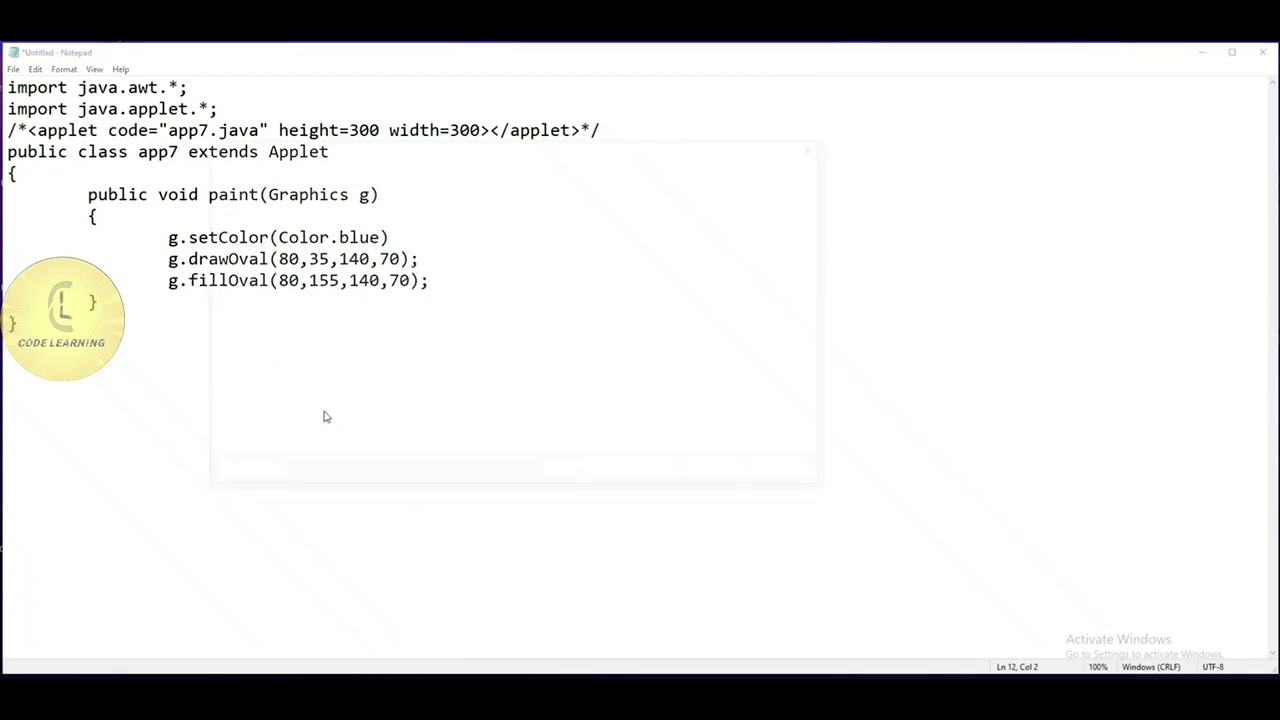 Java Applet Drawoval Filloval Codelearning Youtube