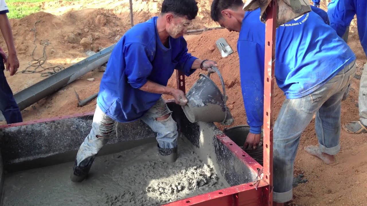 Hand Pouring Concrete - Hard Work - Building The Dream - AKA Thailand ...