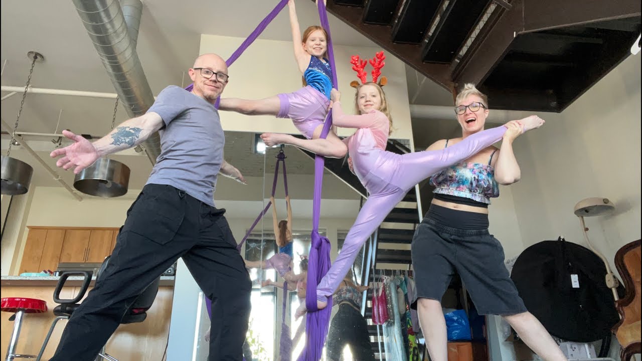 Aerial silks and circus tricks! Circus family - YouTube