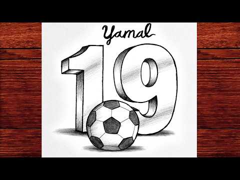 Lamine Yamal 19 Easy 3D Drawing ⚽ | 3D Lamine Yamal Number 19 Pencil Sketch Tutorial