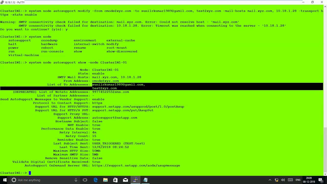 AutoSupport Configuration NetApp Cmode 9.4 - YouTube