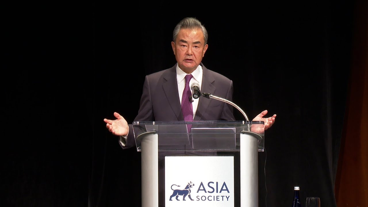 Chinese Foreign Minister Wang Yi delivers a speech at the Asia Society ...