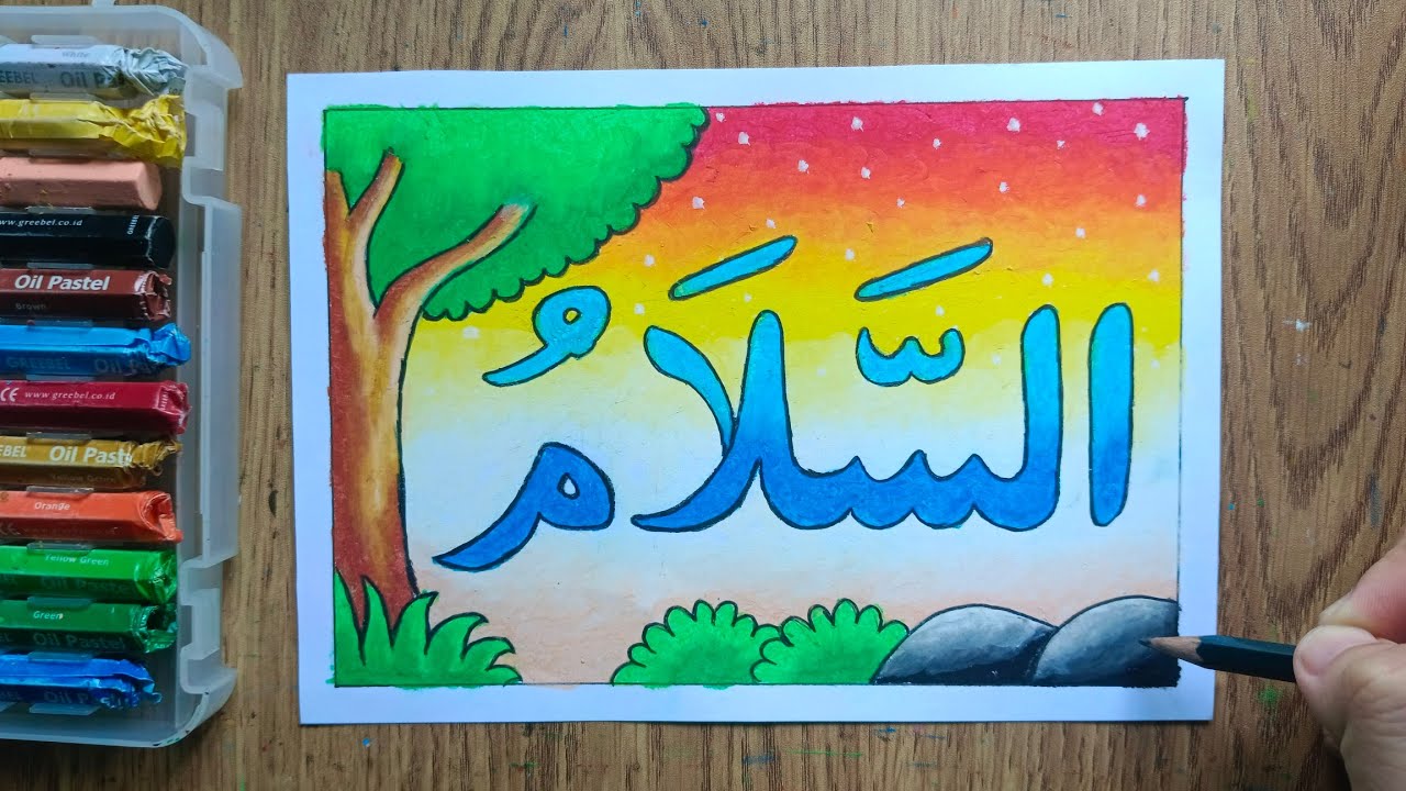 Menggambar Kaligrafi Asmaul Husna Assalam dengan Crayon 12 Warna - YouTube