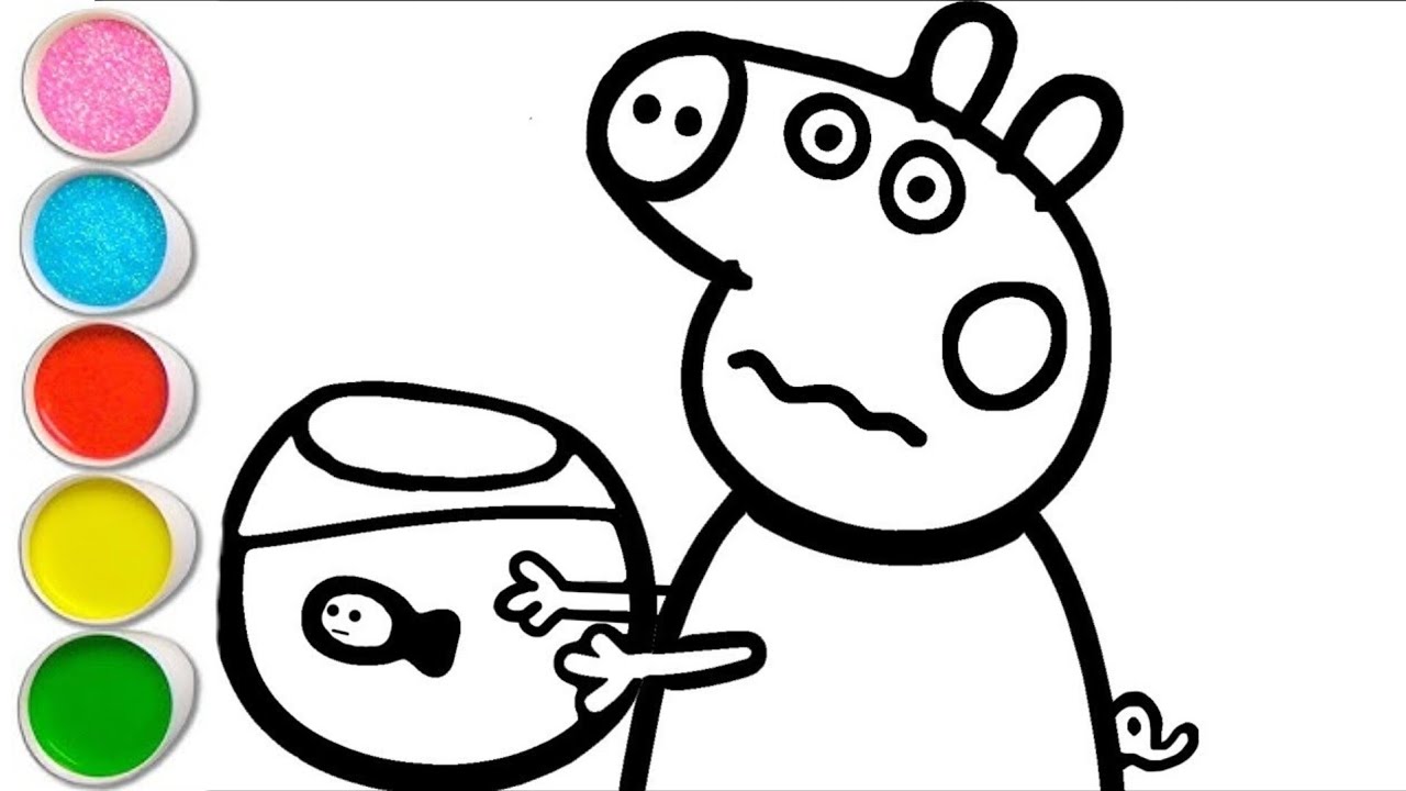 peppa pig with fishing tank drawing and coloring for kids and toddlers ...