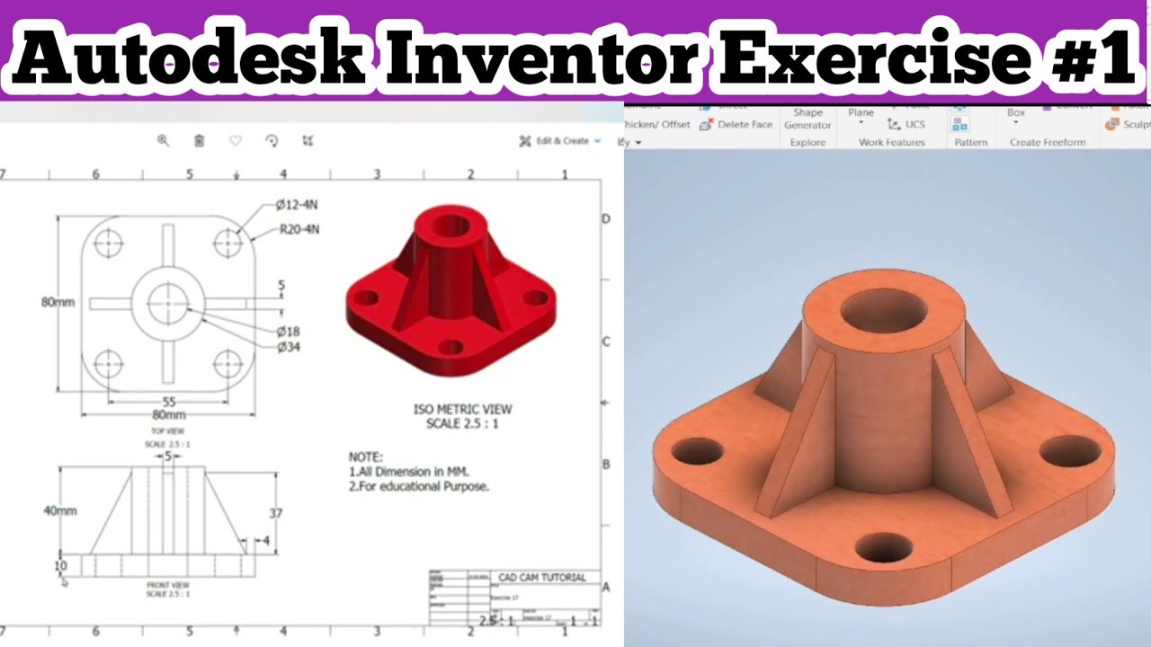 Autodesk Inventor Tutorial Exercise 1 Autodesk Inventor For Beginners Youtube