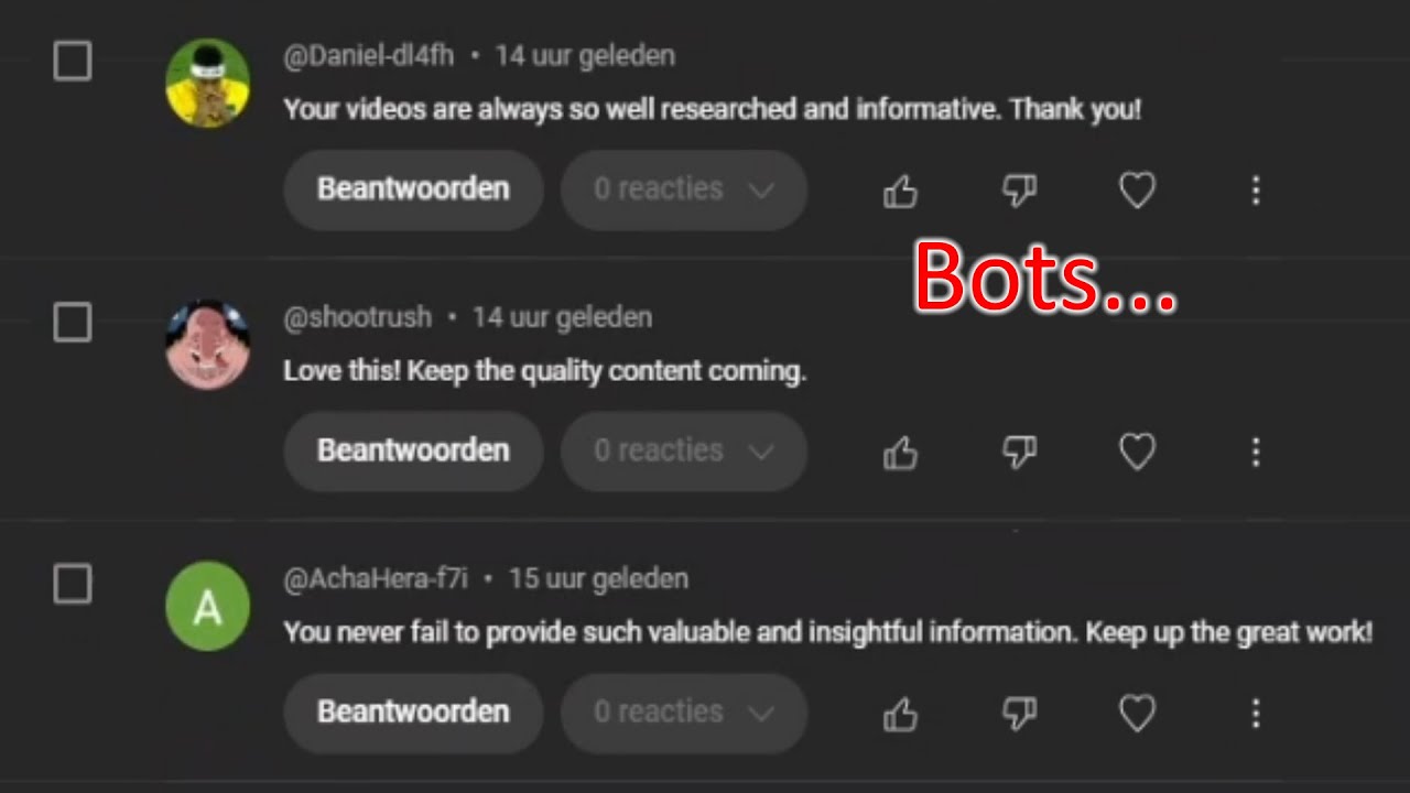 comment bots on my main channel - YouTube
