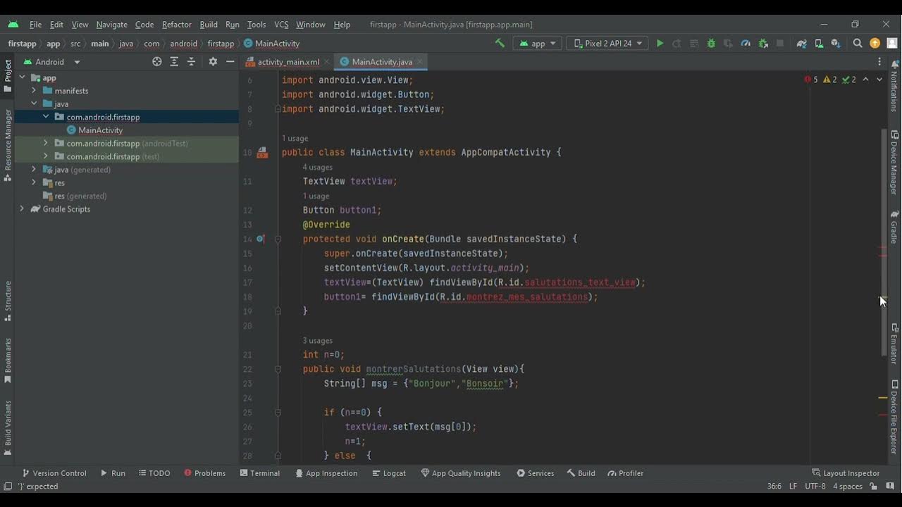firstapp – MainActivity java firstapp app main - YouTube