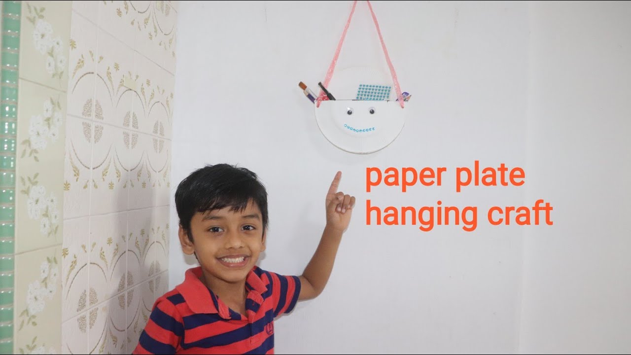 Easy paper plate hanging craft/ paper plate hanging pen, pencil holder ...