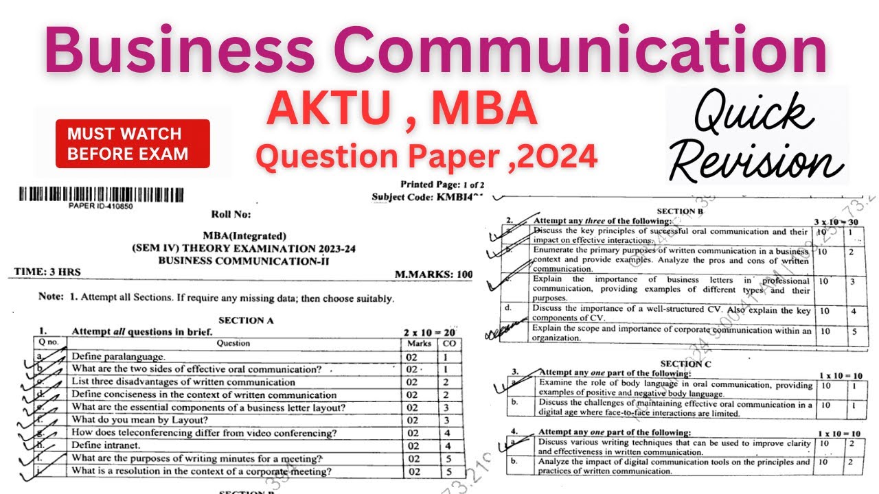 Business Communication | AKTU MBA 2024 | Question Paper Solution in Easy Language | Must Watch ...