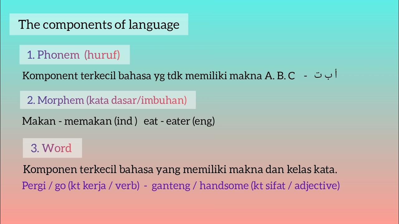 pengertian singkat "The components of language"(phonem,morphem,word ...