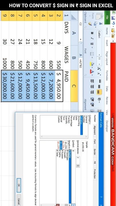 how to convert dollar sign into rupees sign in excel #exceltech # ...
