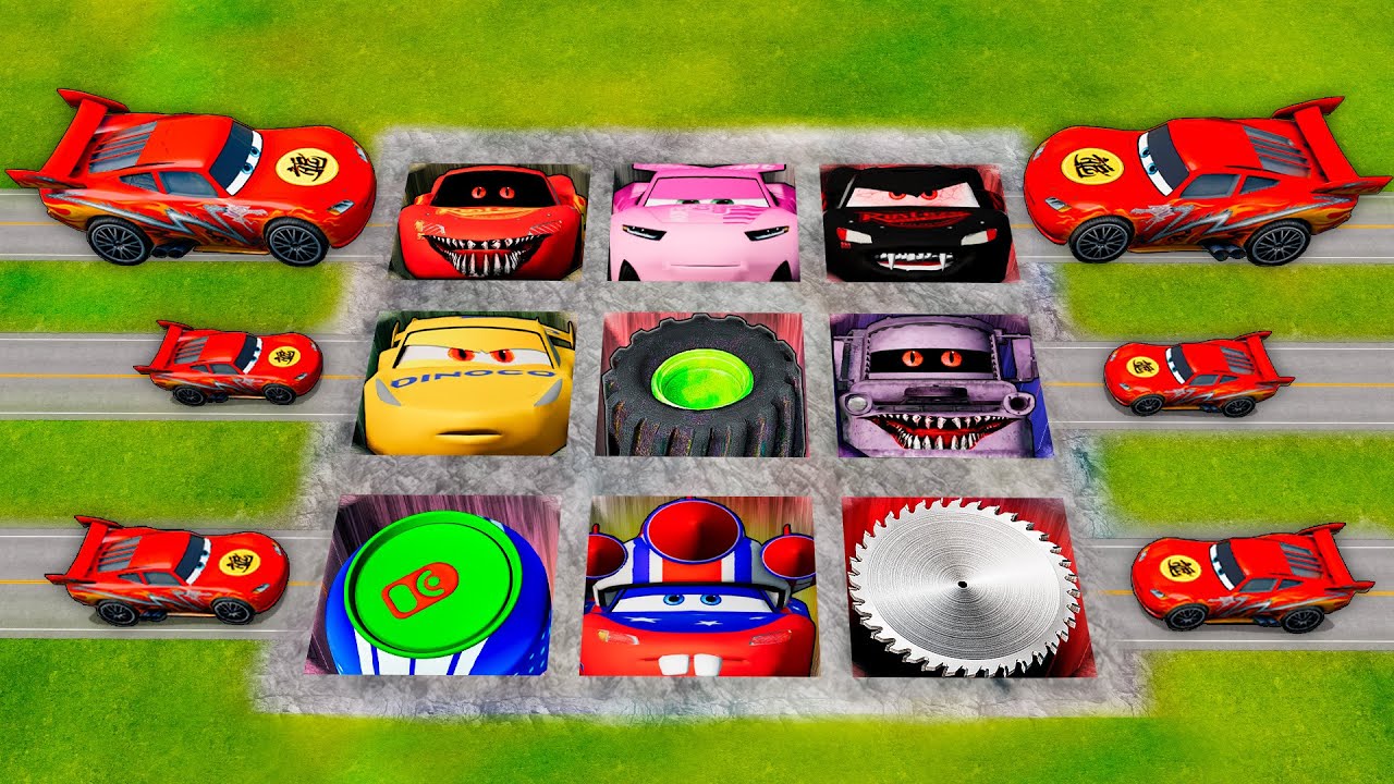 Mega Pits With McQueen & Friends Pixar Cars vs Big & Small Lightning ...
