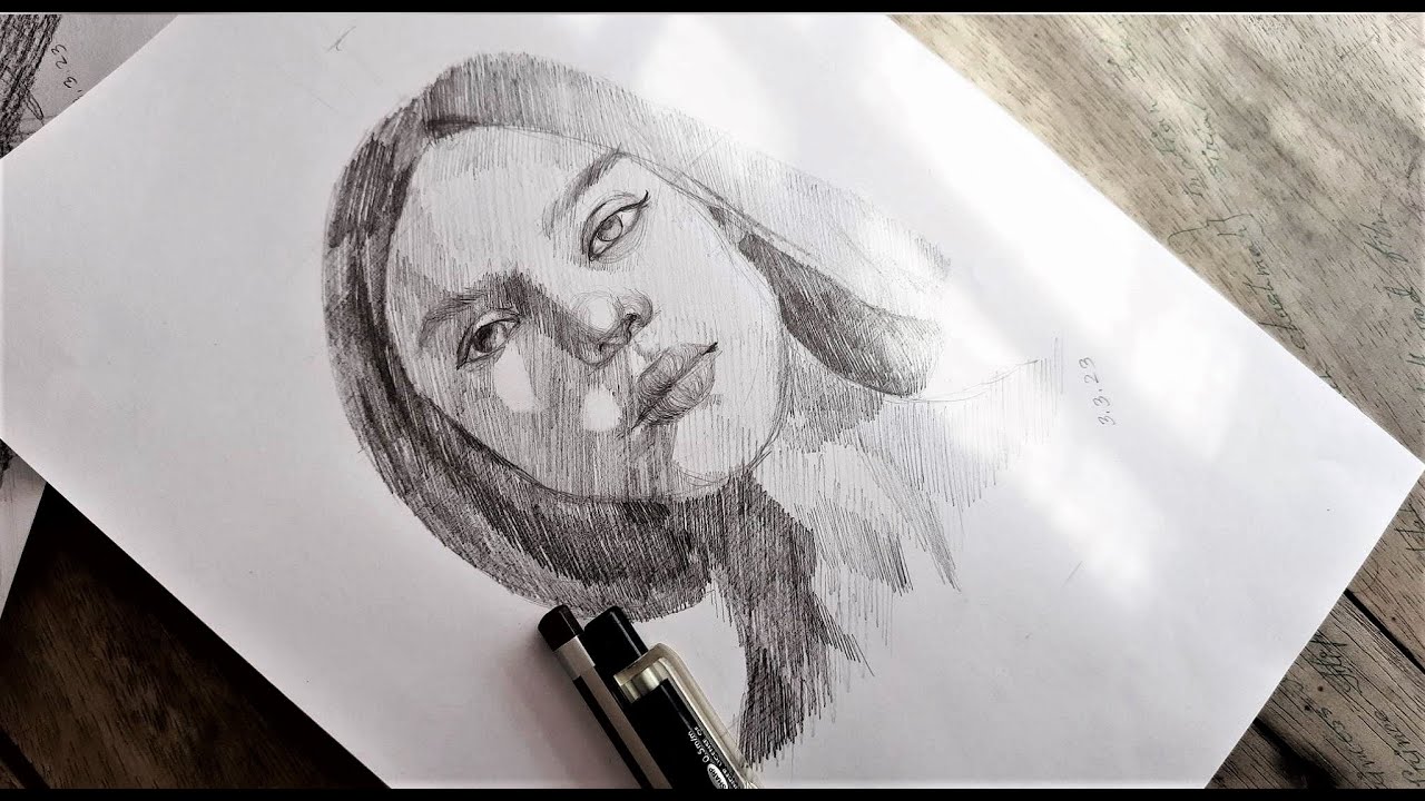portrait drawing - a girl with short hair [pencil sketch ] - YouTube