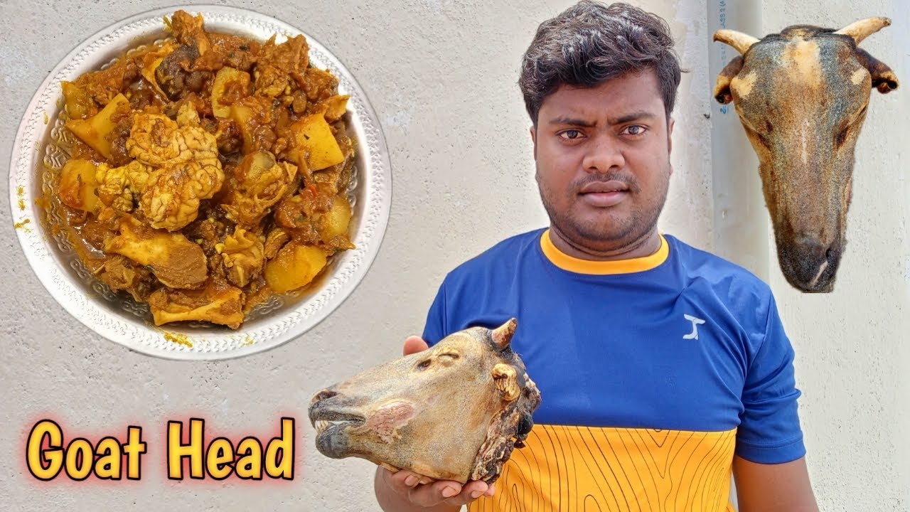 Goat Head Cutting and Cooking || Village Style Goat Head Recipe || Easy ...