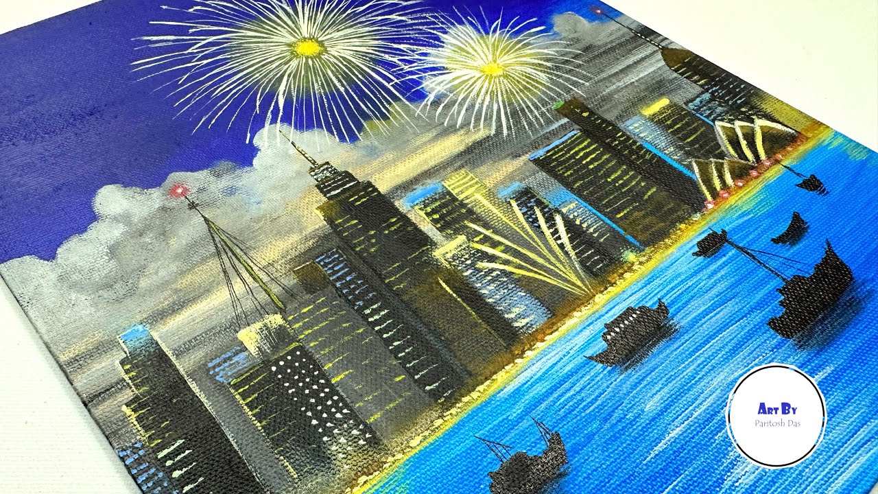 Fireworks acrylic painting/acrylic painting for beginners - YouTube