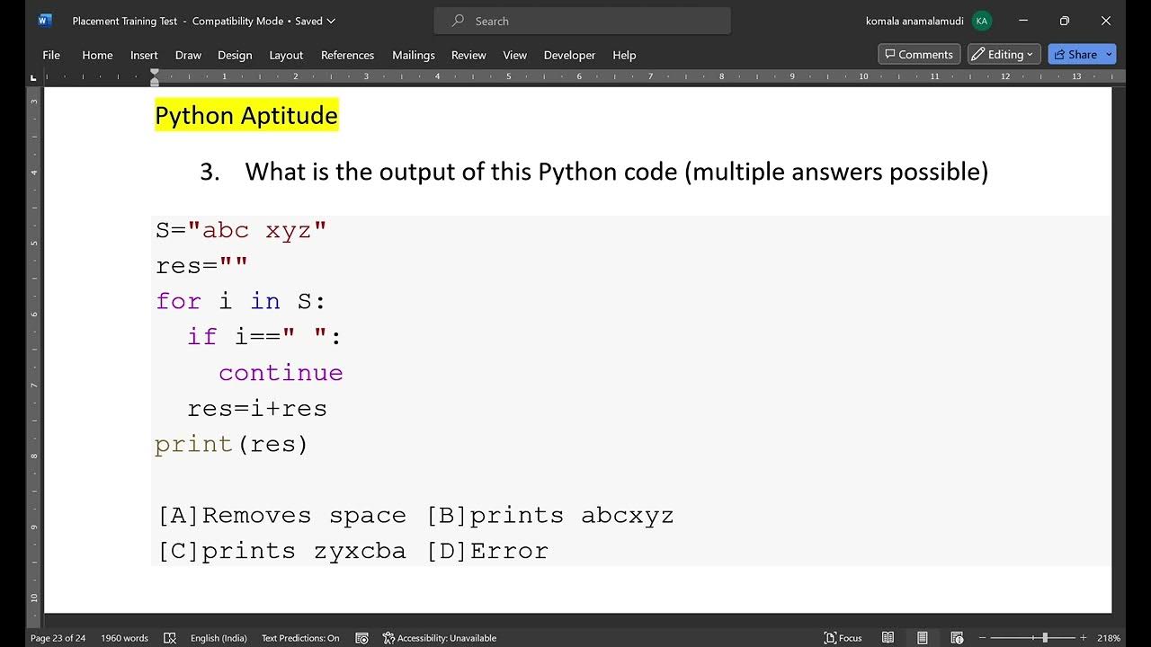 Python Aptitude 3 - YouTube