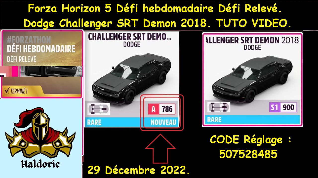 Forza Horizon 5 FH5 Défi hebdomadaire Défi Relevé Dodge Challenger SRT ...