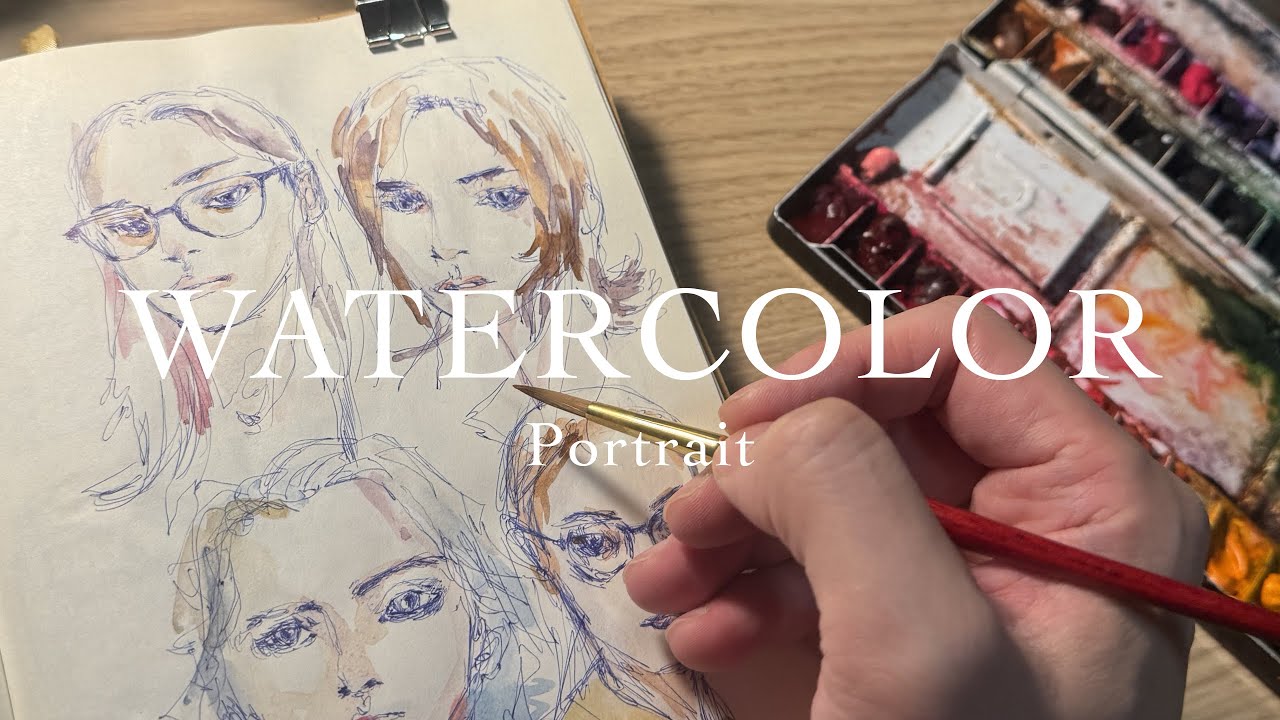 Detailed Watercolor & Pen Portraits Study in Sketchbook – Step-by-Step Tutorial - YouTube