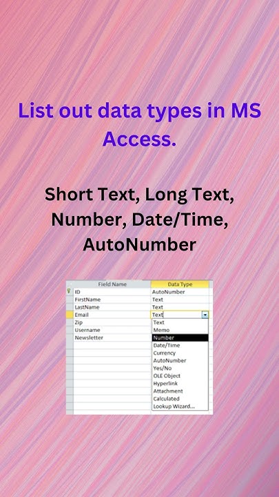 Data types in MS Access - YouTube