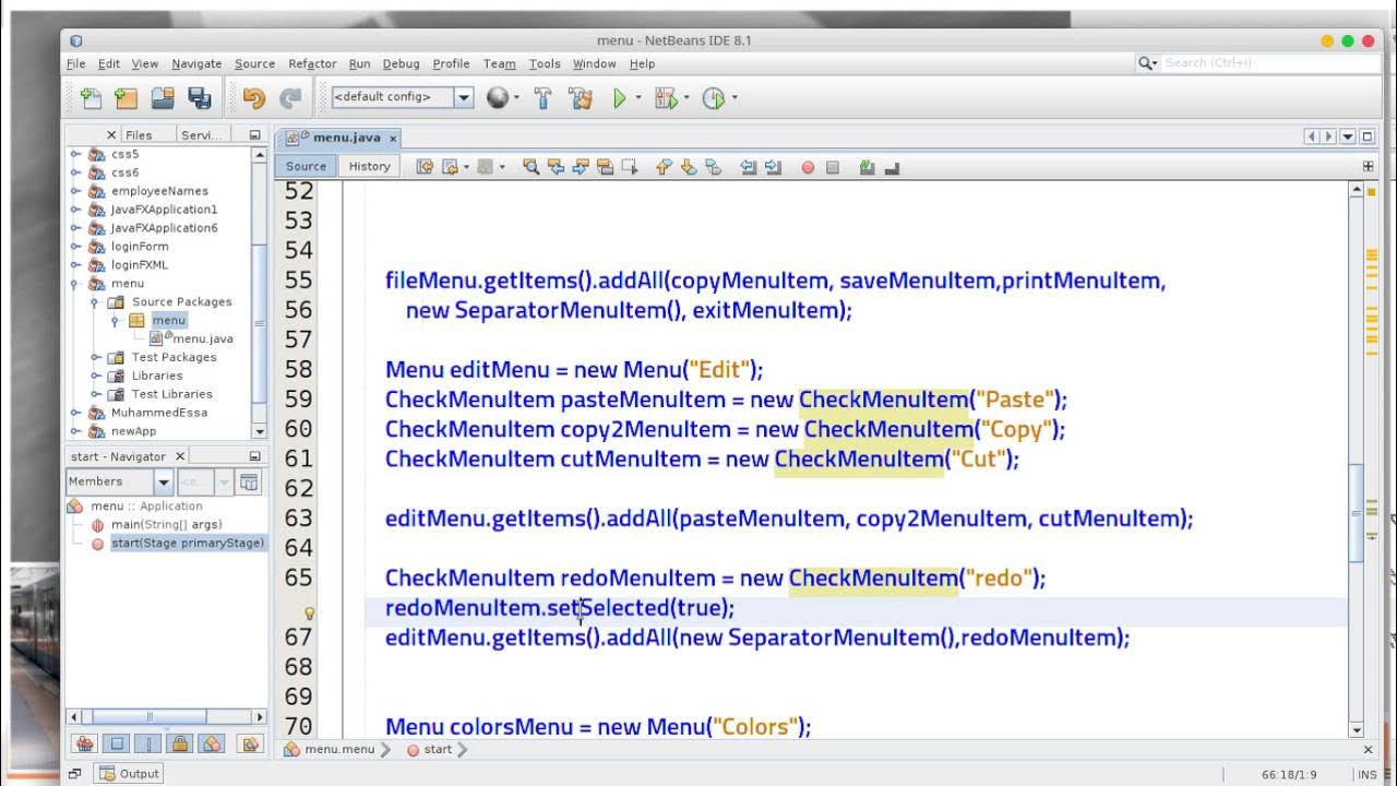 36 JAVA FX Menu & MenuItems & CheckMenu - YouTube