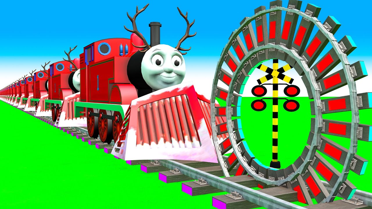 【踏切アニメ】あぶない電車 TRAIN Thomas vs Pacman vs Fumikiri 3D Railroad Crossing ...