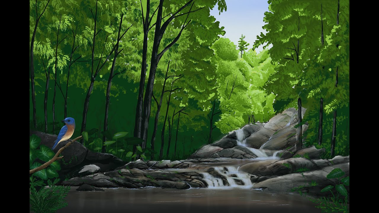 painting in procreate - bird at the waterfall - YouTube