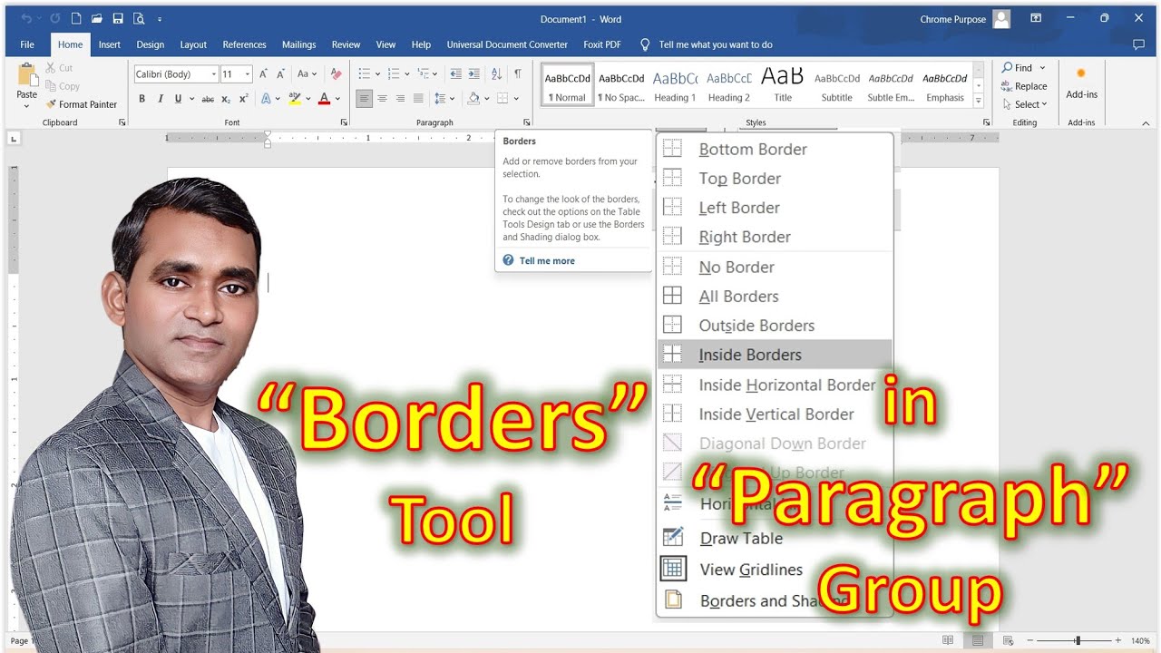 #17 | MS Office | MS Word | Borders Command in Paragraph Group # ...