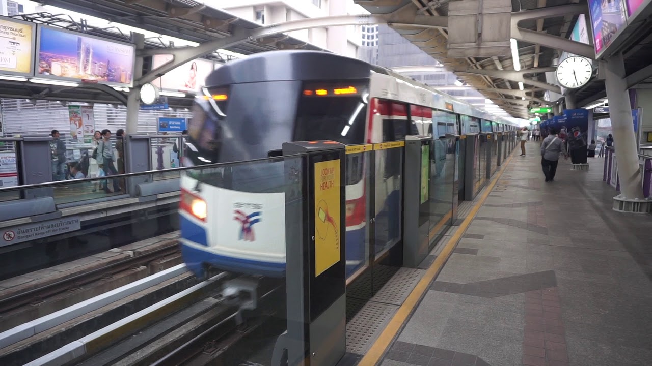 BTS Silom Line EMU-B1 Set 47 departing at Sala Daeng - YouTube