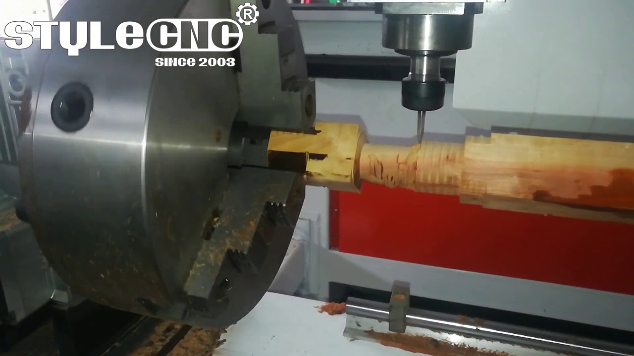 CNC woodworking machine with 4th rotary - YouTube