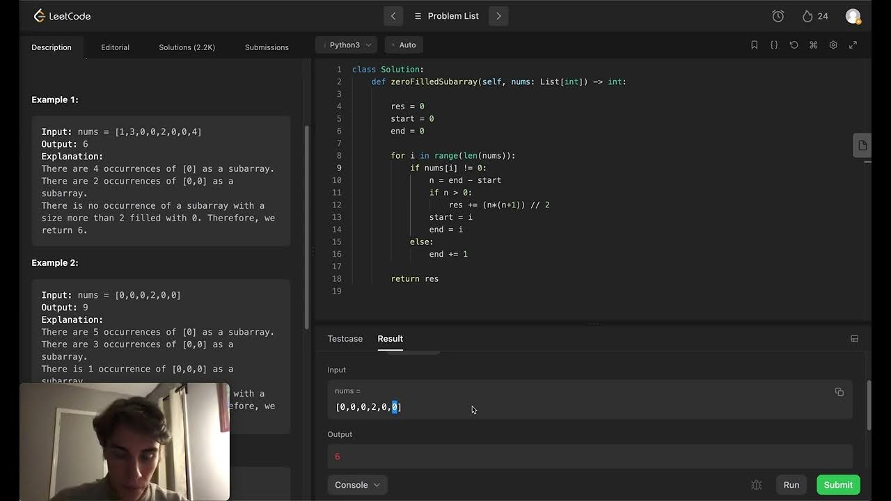 Leetcode 2348. Number of Zero-Filled Subarrays - YouTube