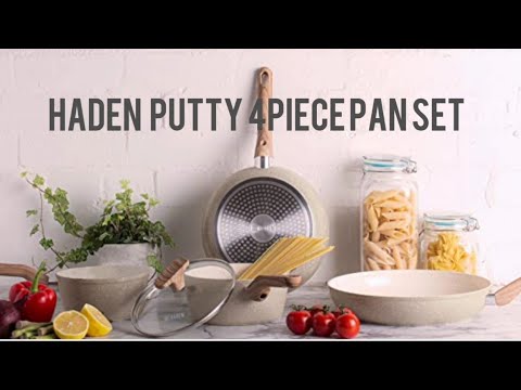 HADEN Putty 4 piece pan set | Cream Ceramic Sauce and Frying Pan Set ...
