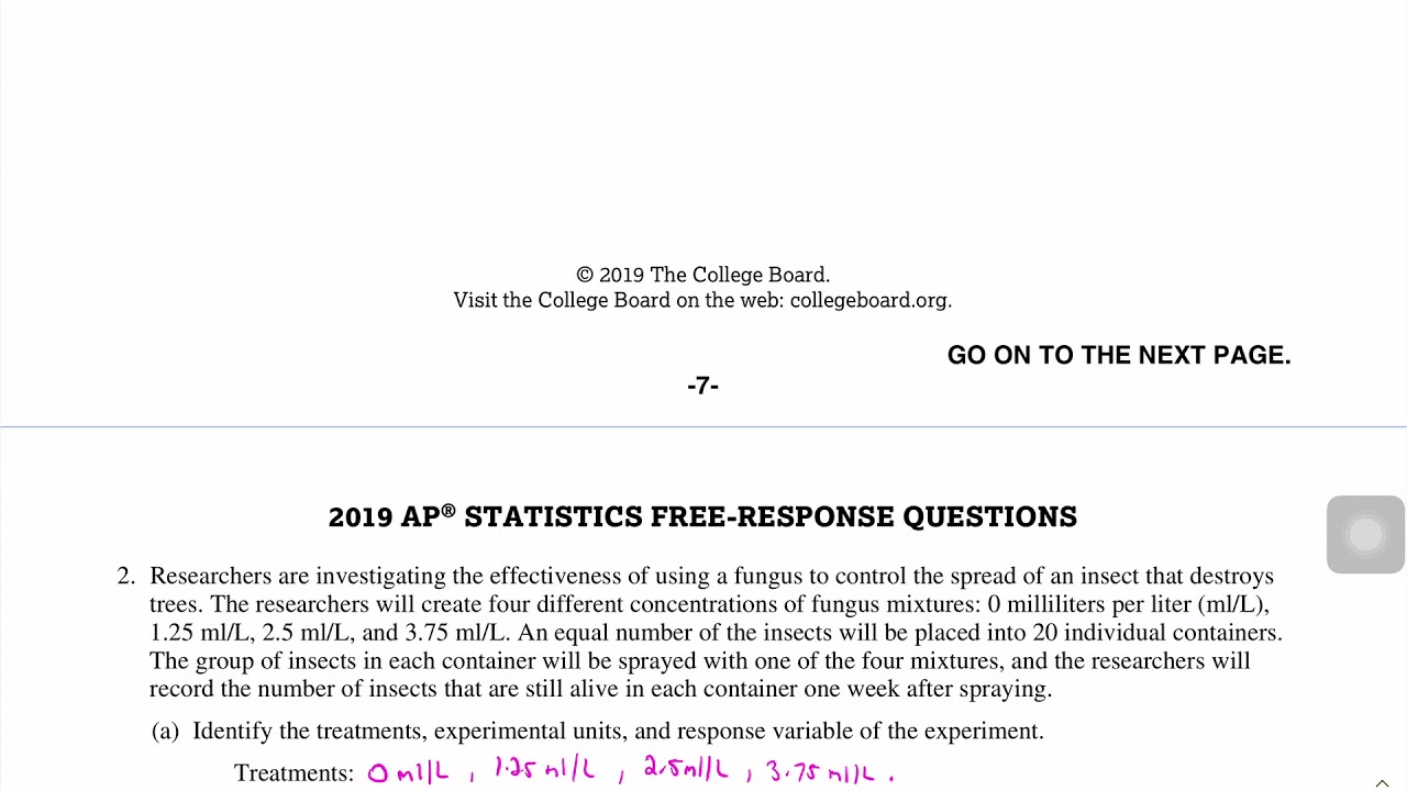AP Stats 2019 FRQ #2 - YouTube