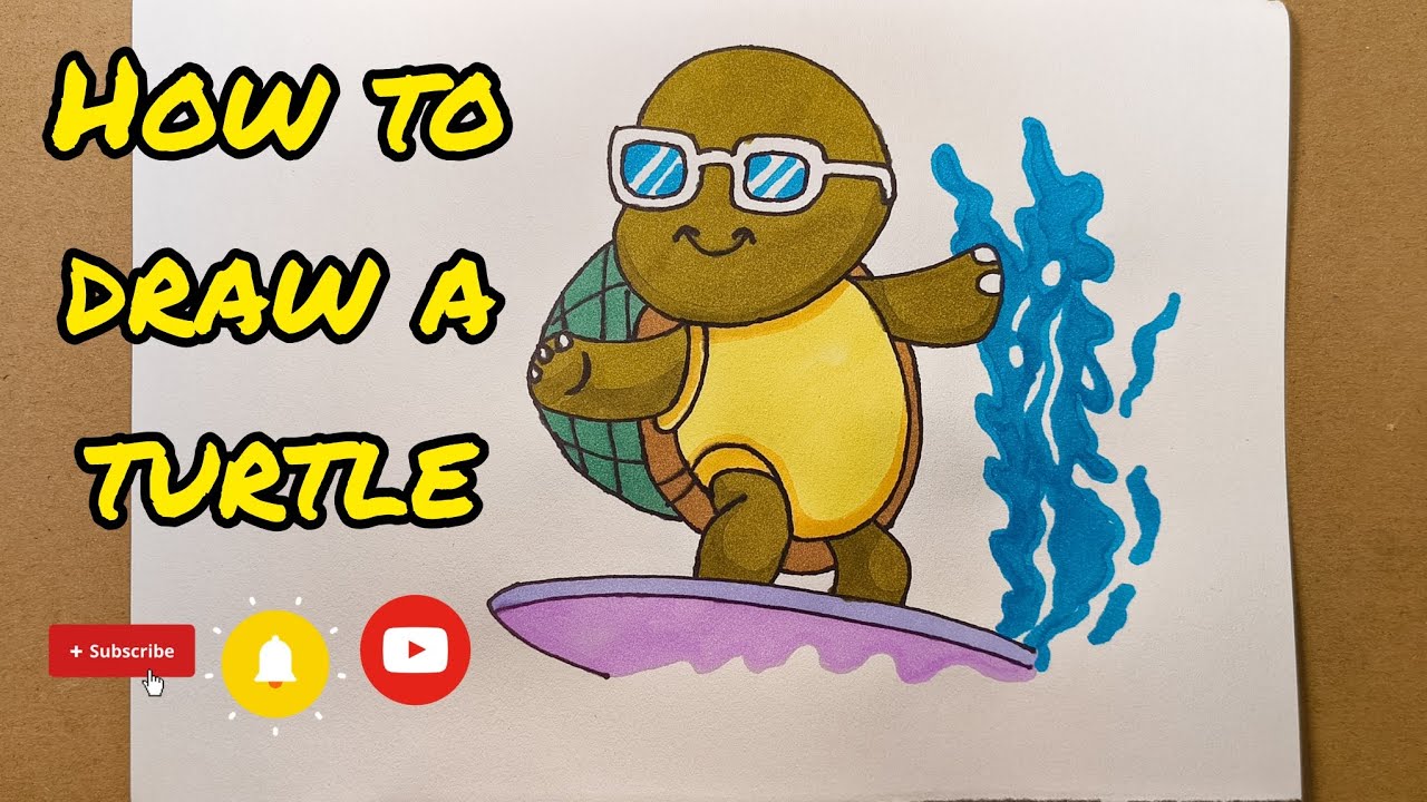 How to draw a turtle surfing | Easy Drawing for Kids - YouTube