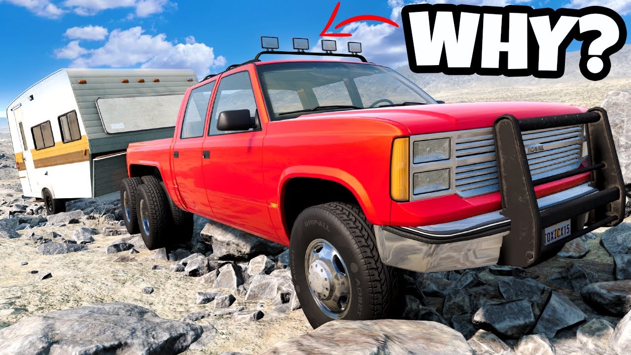 Rock Crawling with a 6X6 & Caravan was a MISTAKE in BeamNG Drive Mods ...