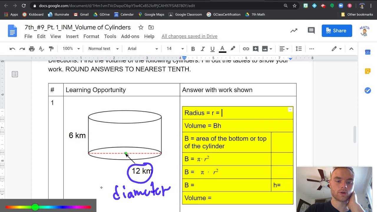 Volume of a Cylinder Bh walkthrough - YouTube