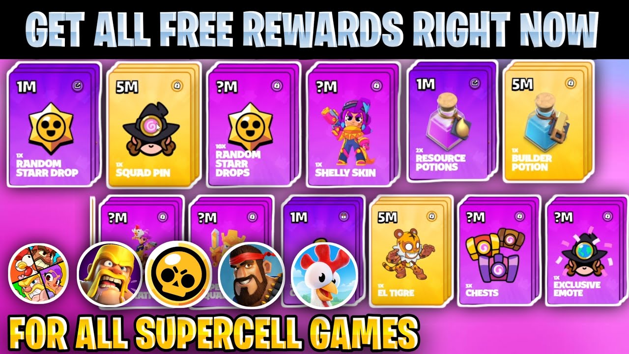 GET 20 FREE EXCLUSIVE REWARDS IN EVERY SUPERCELL GAMES | #SquadBusters ...