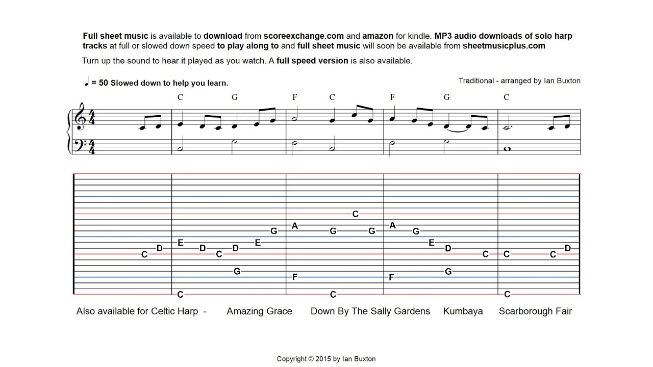 Down By The Sally Gardens on Celtic or Folk Harp Tab (slow version ...