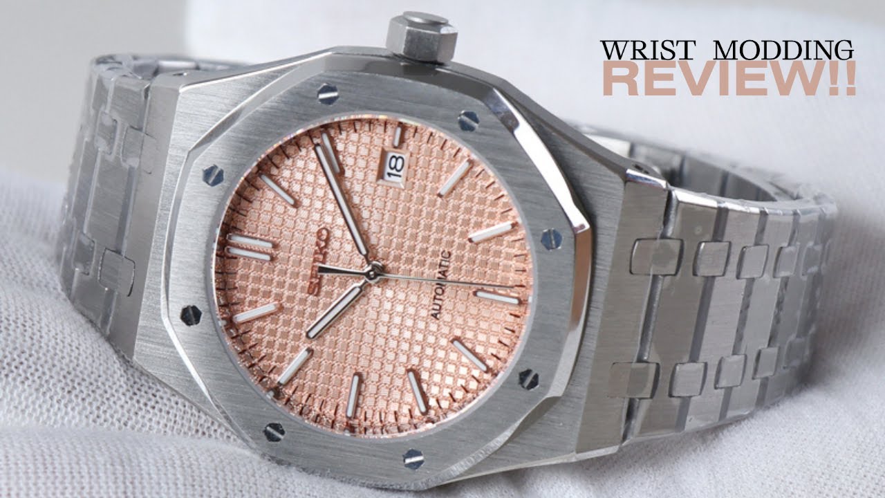Seiko Royal Oak MOD Review - Salmon Dial - 175K AP vs 245€ MOD - YouTube