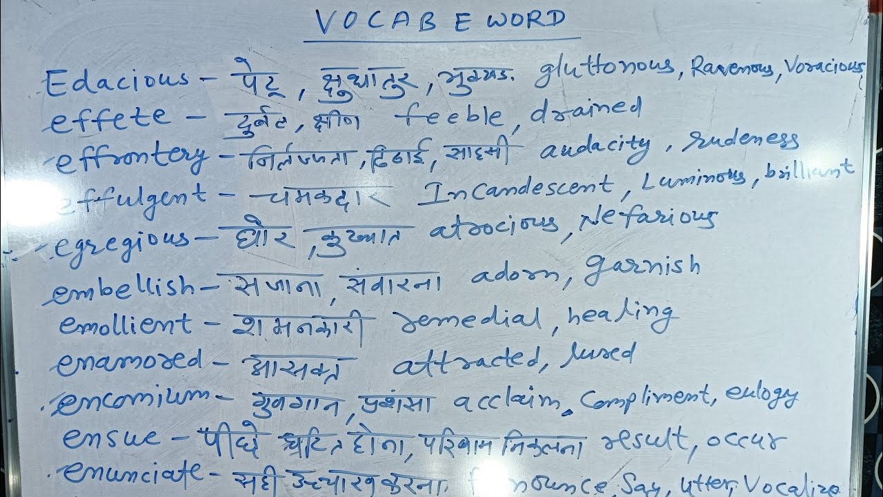 VOCAB E Word SSC CGL CHSL CPO MTS and Other Competition Exams - YouTube