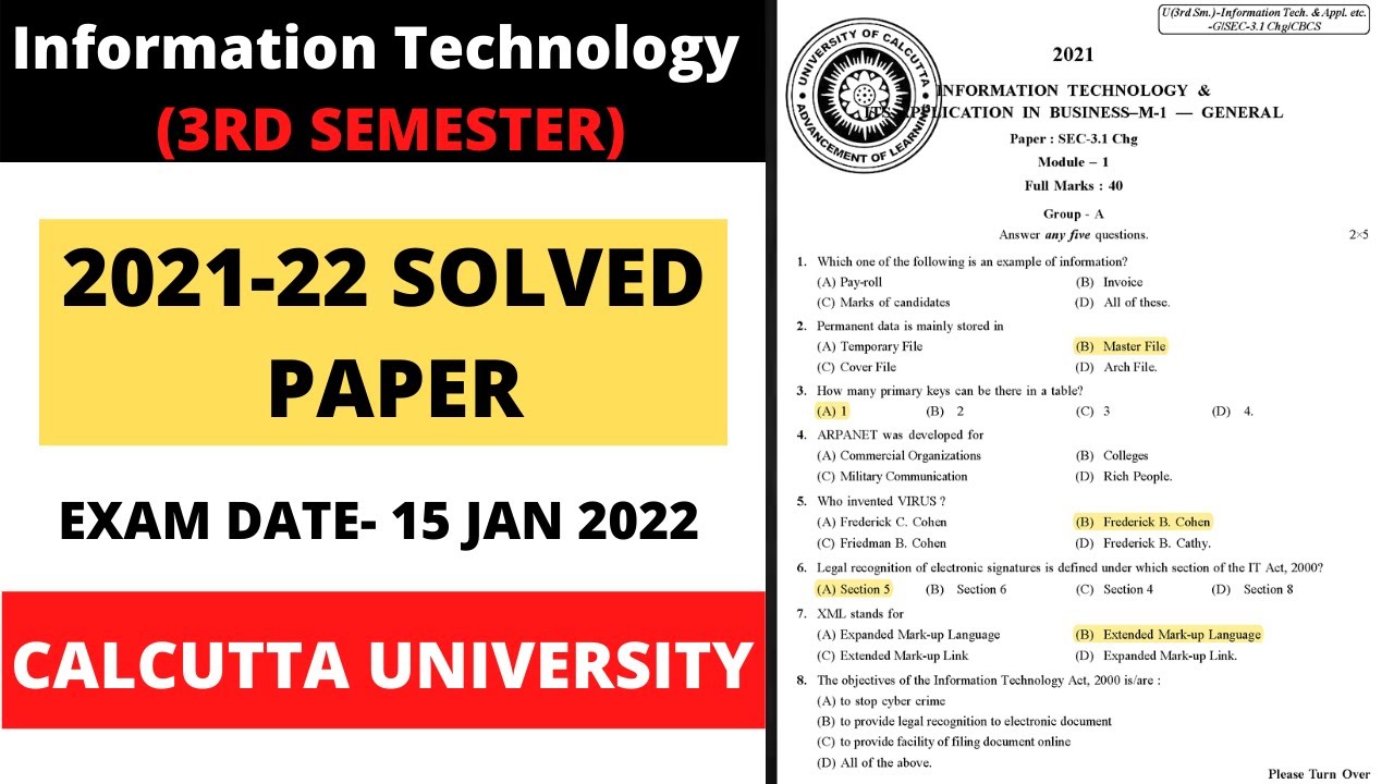 Information Technology (I.T.) | 2021-22 Solved Paper | Exam date- 15th ...