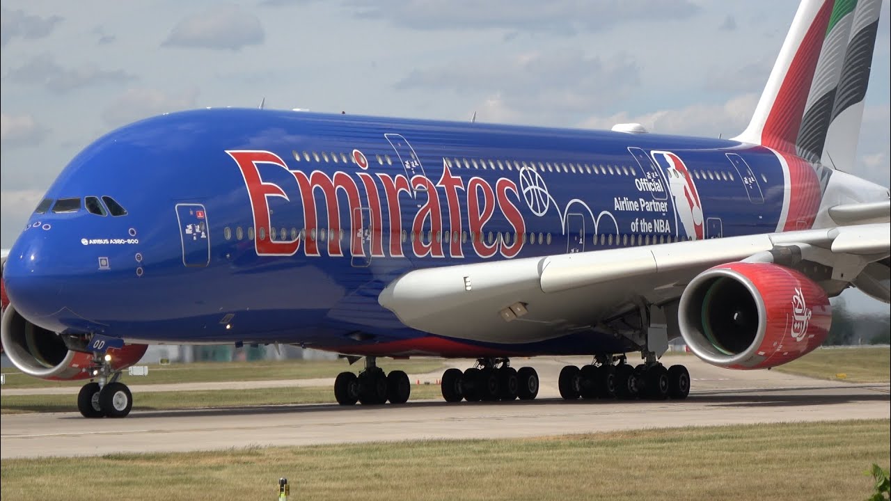 FIRST VISIT! - EMIRATES A380-800 STUNNING ‘NBA LIVERY’ DEPARTS ...