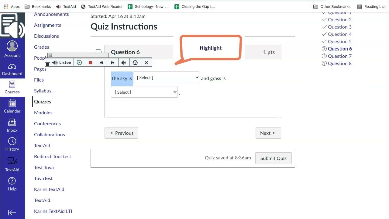 Using ReadSpeaker to Read Canvas Multiple Dropdown Quiz Questions - YouTube