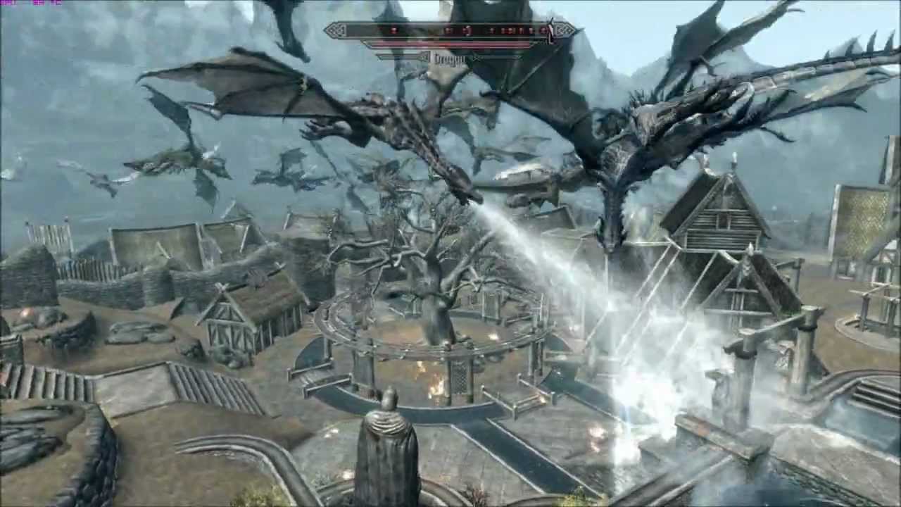 Skyrim : 36 Dragons attacking Whiterun - YouTube