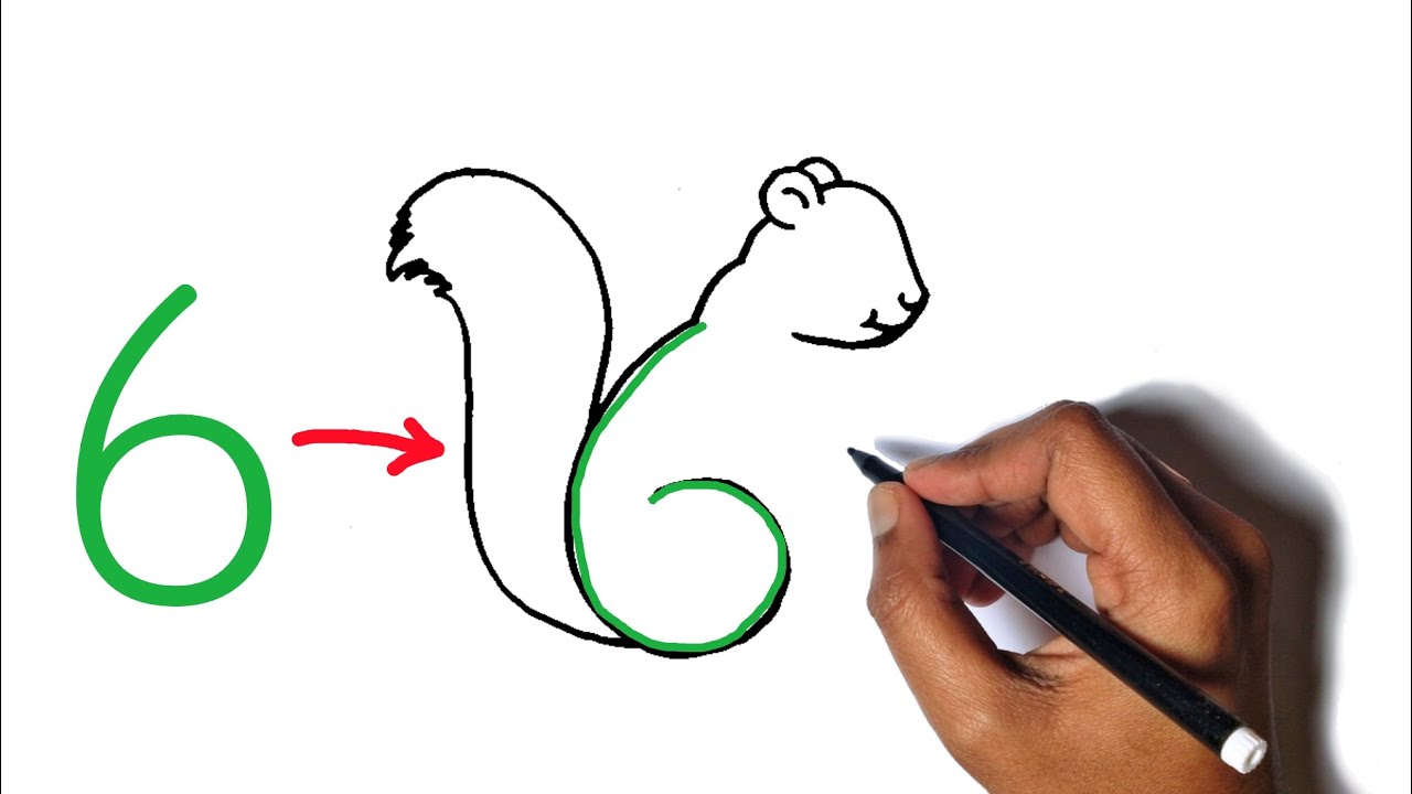 Squirrel Drawing Easy from number 6 | गिलहरी का चित्र बनाये आसानी से ...