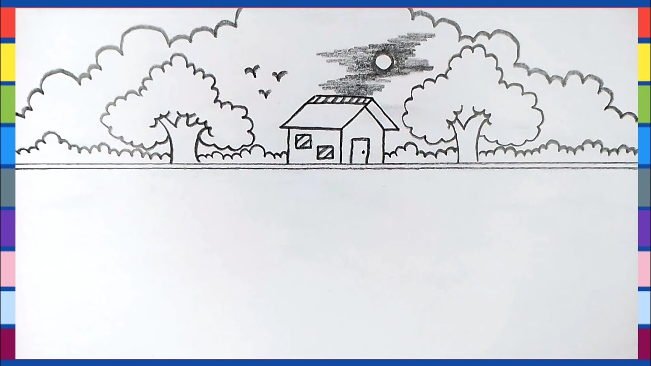 Scenery drawing | Beautiful place drawing | How to draw nature with ...