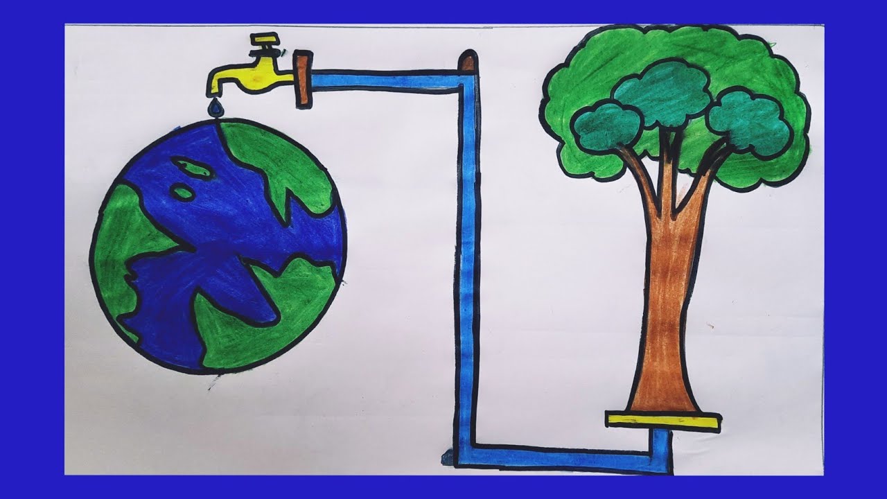 How to draw Save Trees|Save Water| Save Nature Poster Drawing for kids ...