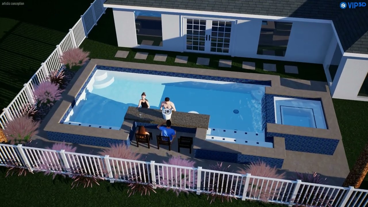 13x26 Swimming Pool with Raised Spa and Swim Up Bar - YouTube