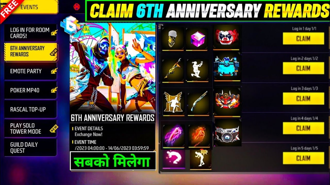Free Fire 6th Anniversary Event 🔥-para SAMSUNG,A3,A5,A6,A7,J2,J5,J7,S5 ...